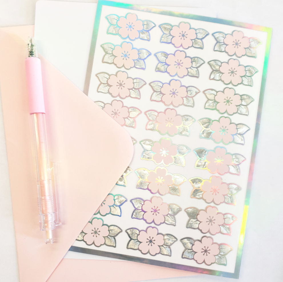 Cherry Blossom Stickers, set of 24 pink and silver. – Fairy Dust Decals
