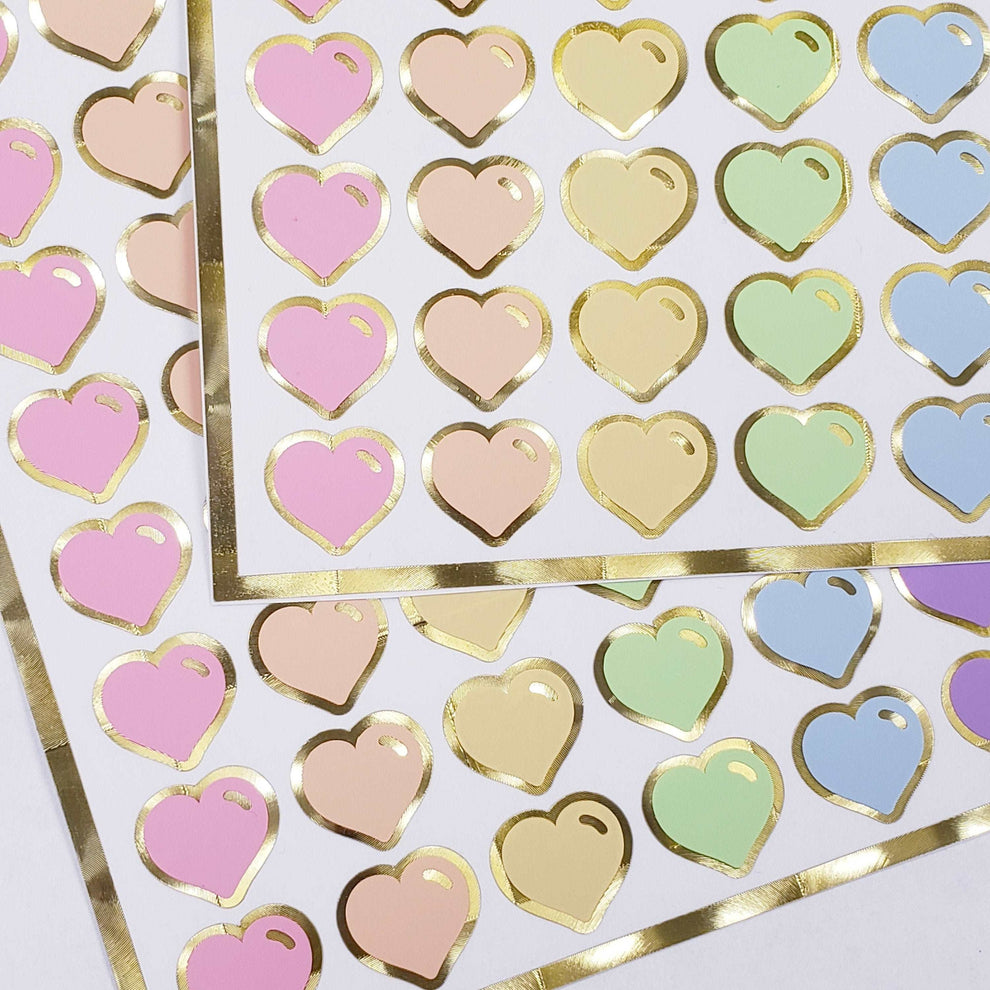 Pastel Rainbow Colors Heart Stickers, set of 60, gold outline – Fairy ...