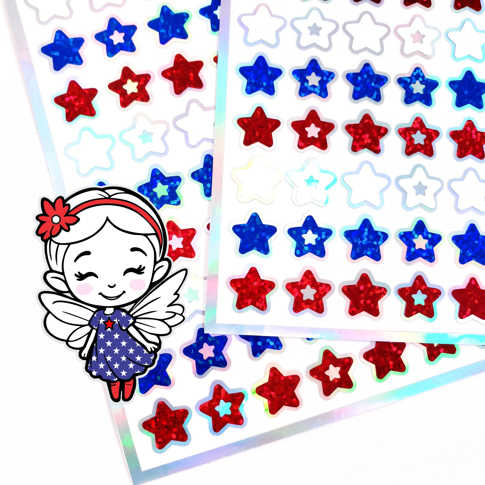 Star Stickers, set of 70 patriotic red, white, and blue glitter stars ...
