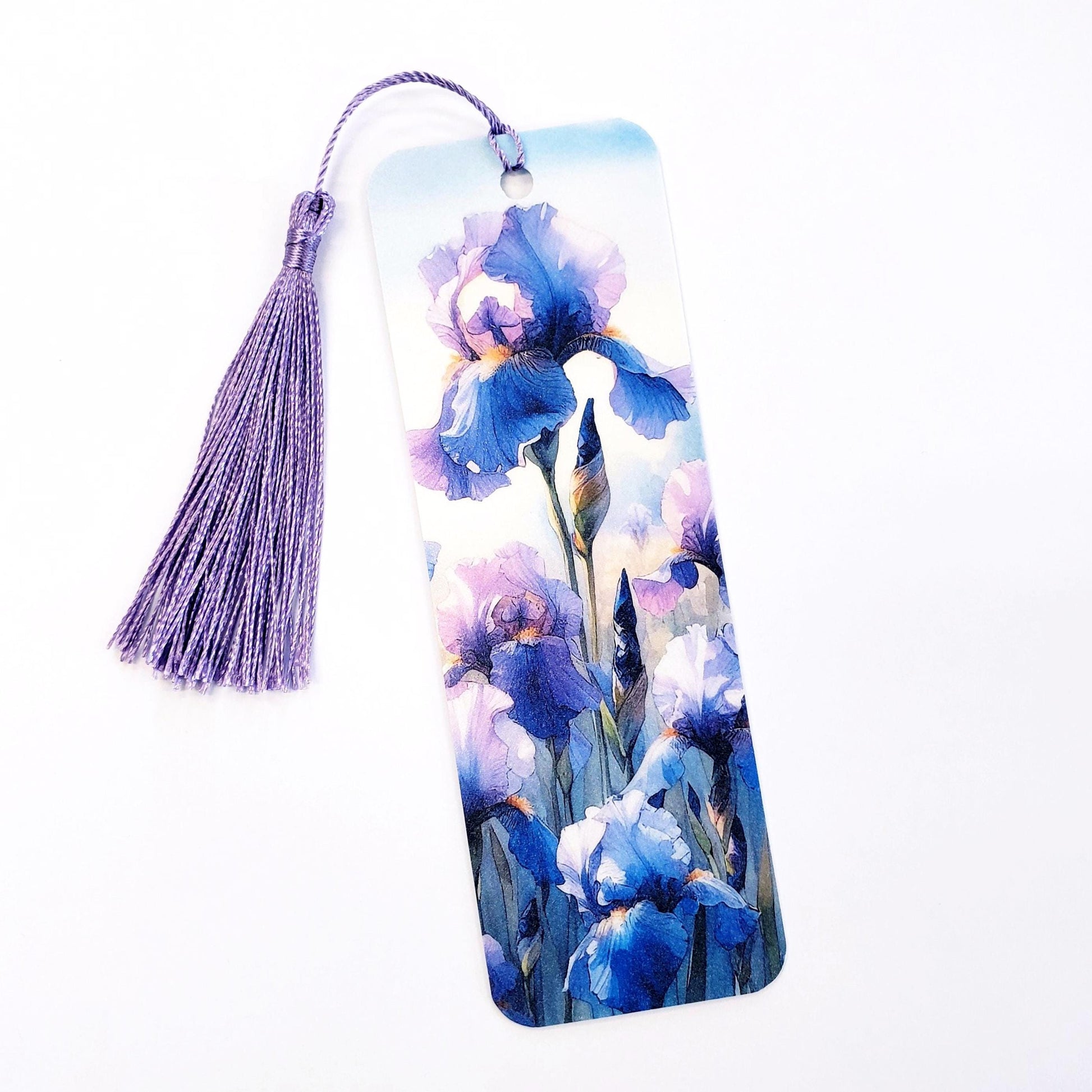 Purple Iris Flower Bookmark with tassel, double-sided – Fairy Dust Decals